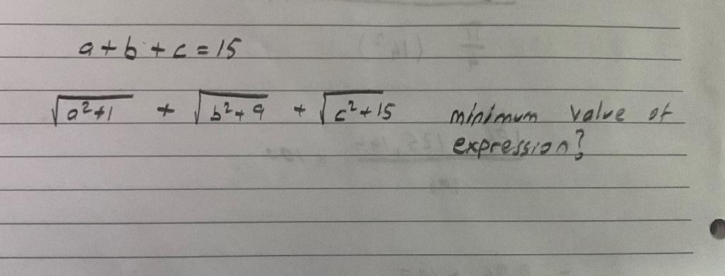 Solved at bitc=15 a²+1 6249 c² +15 minimum value of | Chegg.com