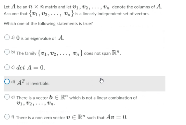 Solved Let A be an n x n matrix and let V1, V2, ..., Vn | Chegg.com