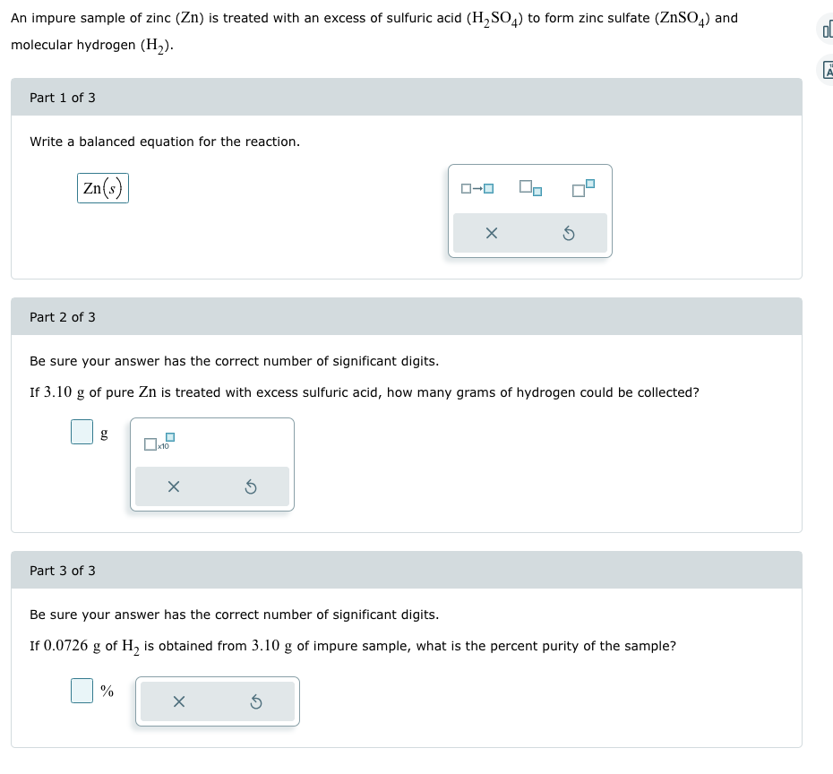 Solved An impure sample of zinc (Zn) ﻿is treated with an | Chegg.com
