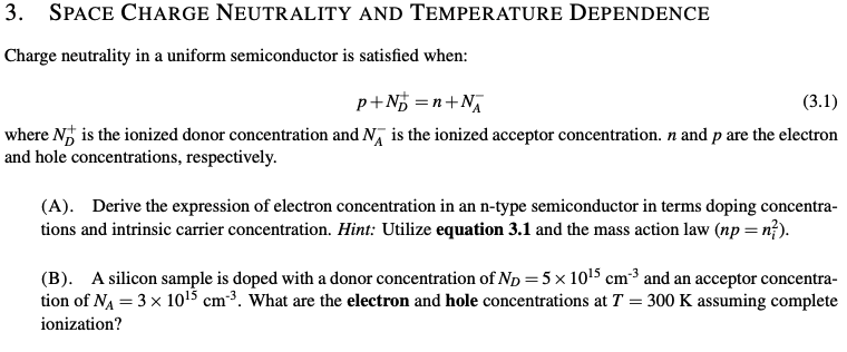 Solved SPACE CHARGE NEUTRALITY AND TEMPERATURE DEPENDENCE | Chegg.com