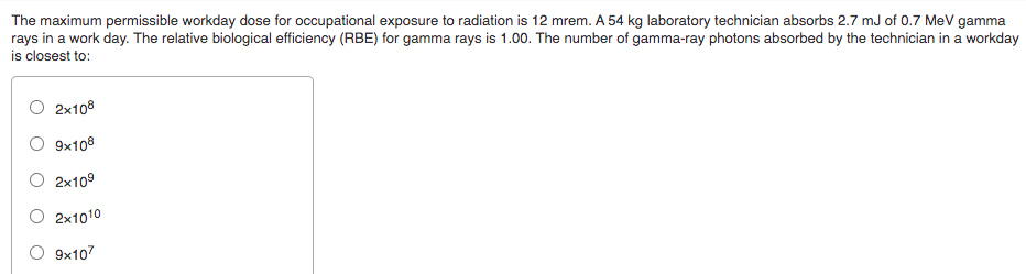 Solved The maximum permissible workday dose for occupational | Chegg.com