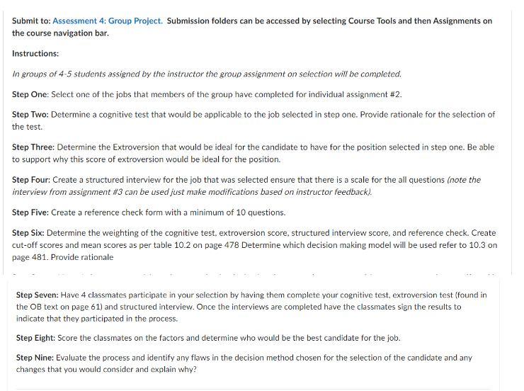 Solved Submit to: Assessment 4: Group Project. Submission | Chegg.com