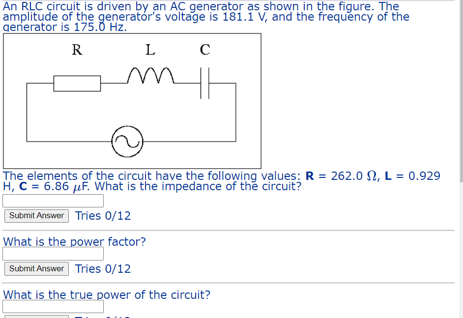 Solved An RLC circuit is driven by an AC generator as shown | Chegg.com