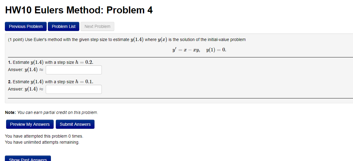 Solved HW10 Eulers Method: Problem 4 Previous Problem | Chegg.com