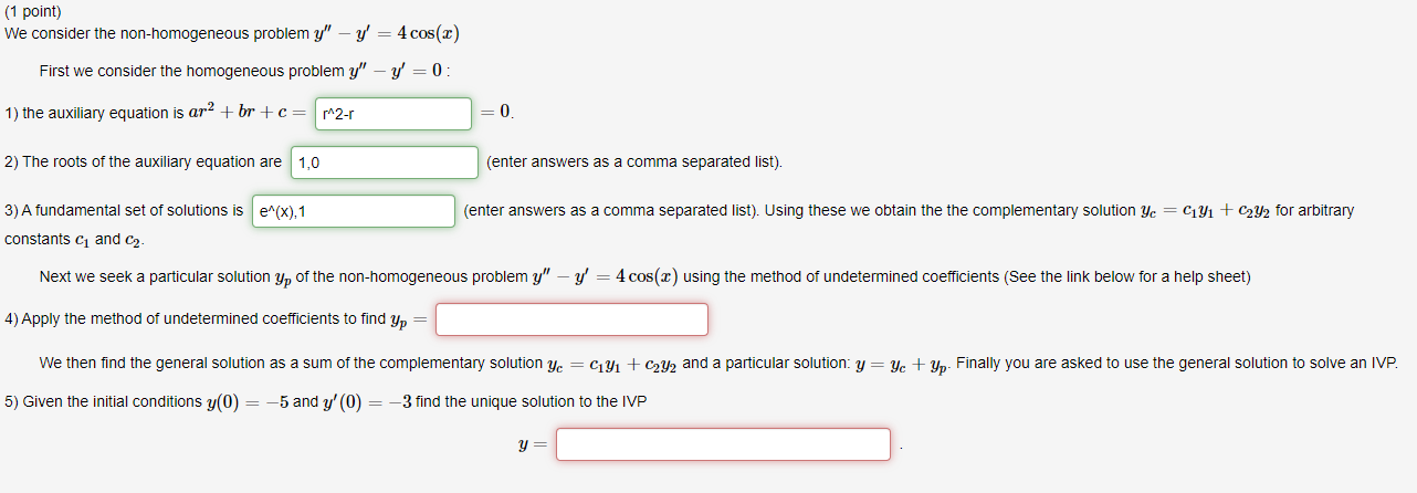 Solved (1 point) We consider the non-homogeneous problem | Chegg.com