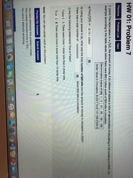 Solved HW 01: Problem 7 List Next value of bil 1 5 10 20 50 | Chegg.com