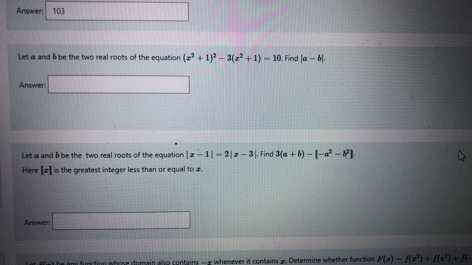 Solved Let a and b be the two real roots of the equation | Chegg.com