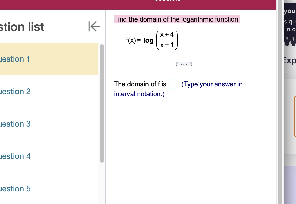 Solved Find The Domain Of The Logarithmic
