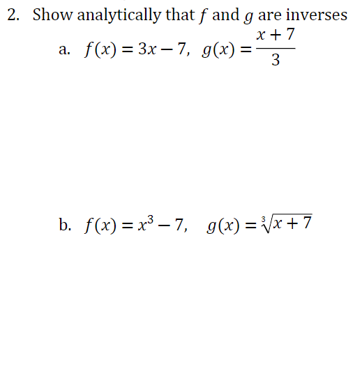 Solved 2. Show analytically that f and g are inverses a. | Chegg.com