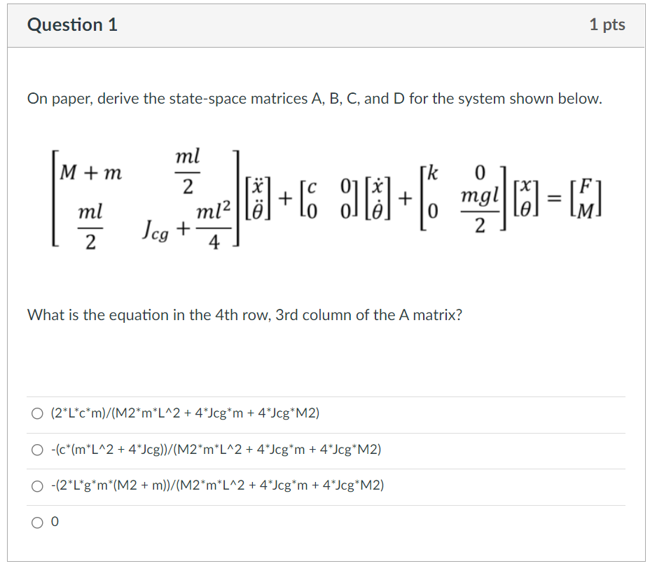 Solved please help with finding all of the matrices I need | Chegg.com