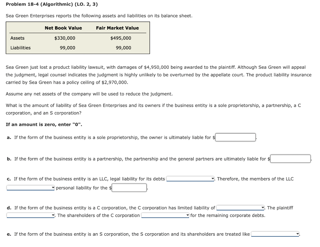 Solved Problem 18-4 (Algorithmic) (LO. 2, 3) Sea Green | Chegg.com