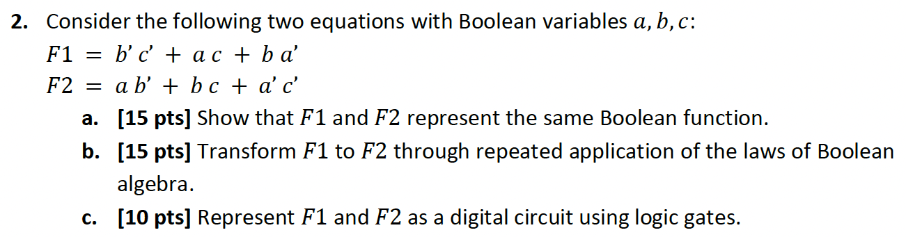 Solved 2. Consider the following two equations with Boolean | Chegg.com