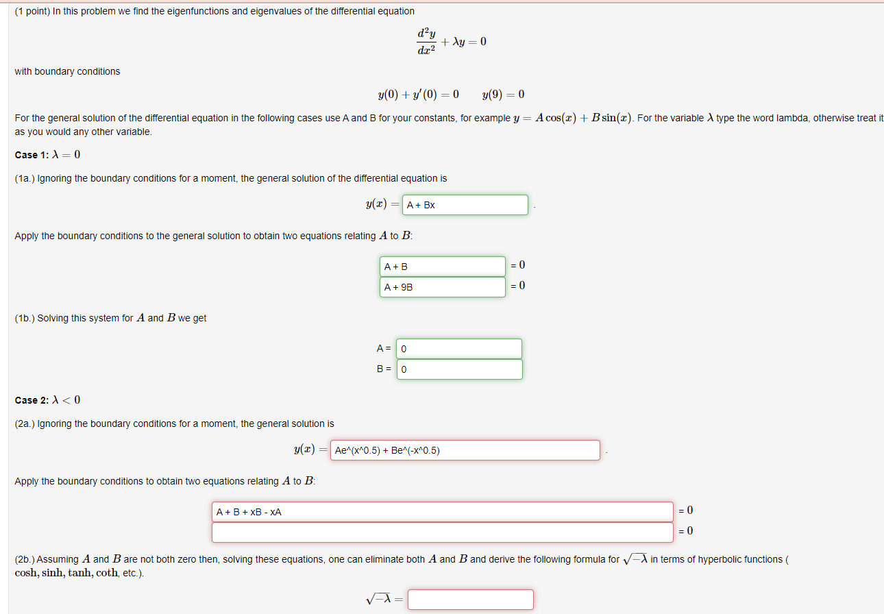 Solved (1 point) In this problem we find the eigenfunctions | Chegg.com