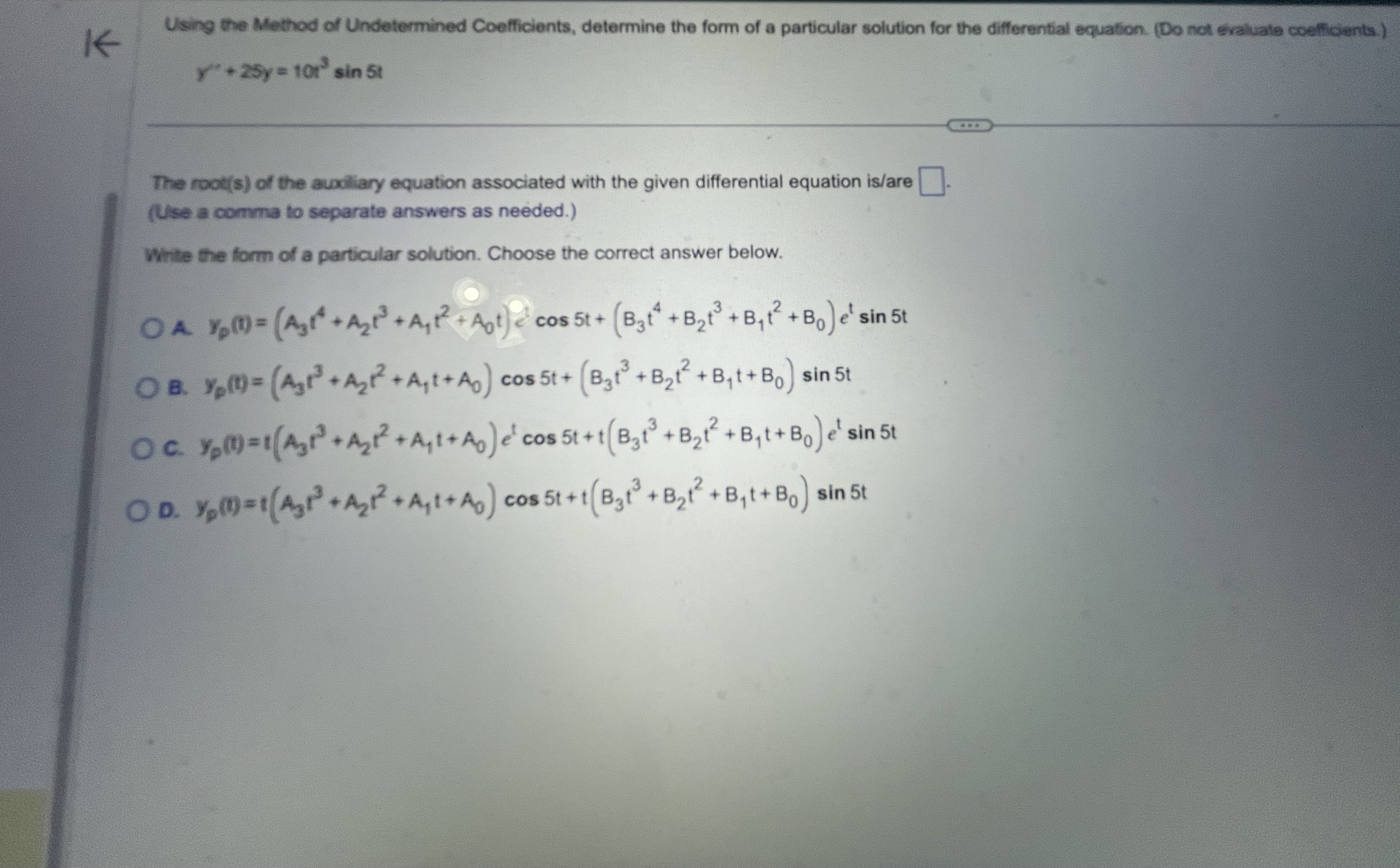 Solved Using the Method of Undetermined Coefficients, | Chegg.com