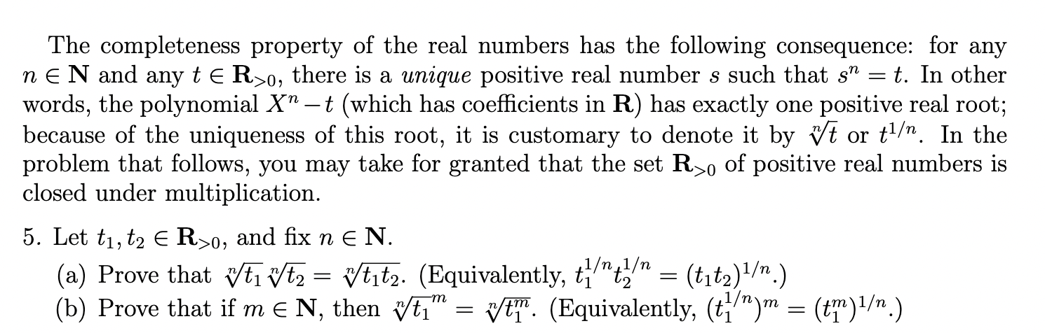 Solved The completeness property of the real numbers has the | Chegg.com
