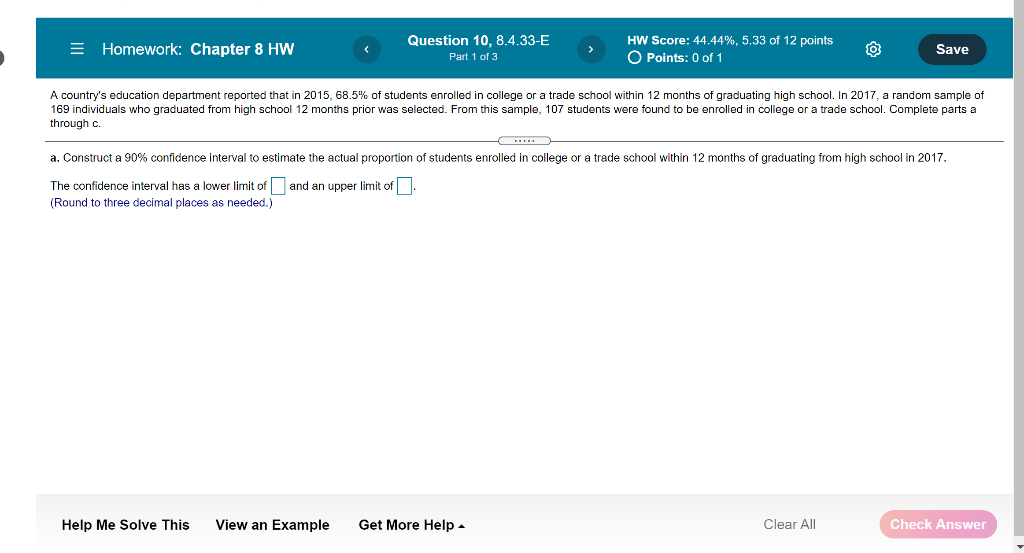 Solved = Homework: Chapter 8 HW Question 10, 8.4.33-E Part 1 | Chegg.com