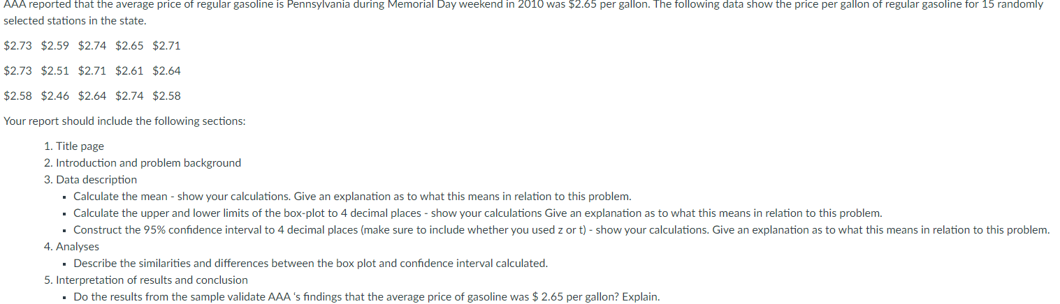 Your report should include the following sections: 1. | Chegg.com