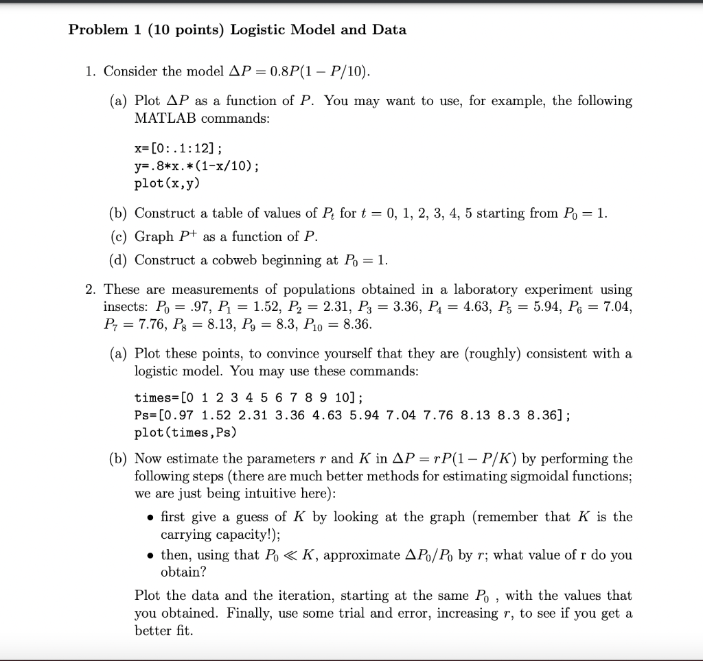 Solved Problem 1 (10 points) Logistic Model and Data 1. | Chegg.com