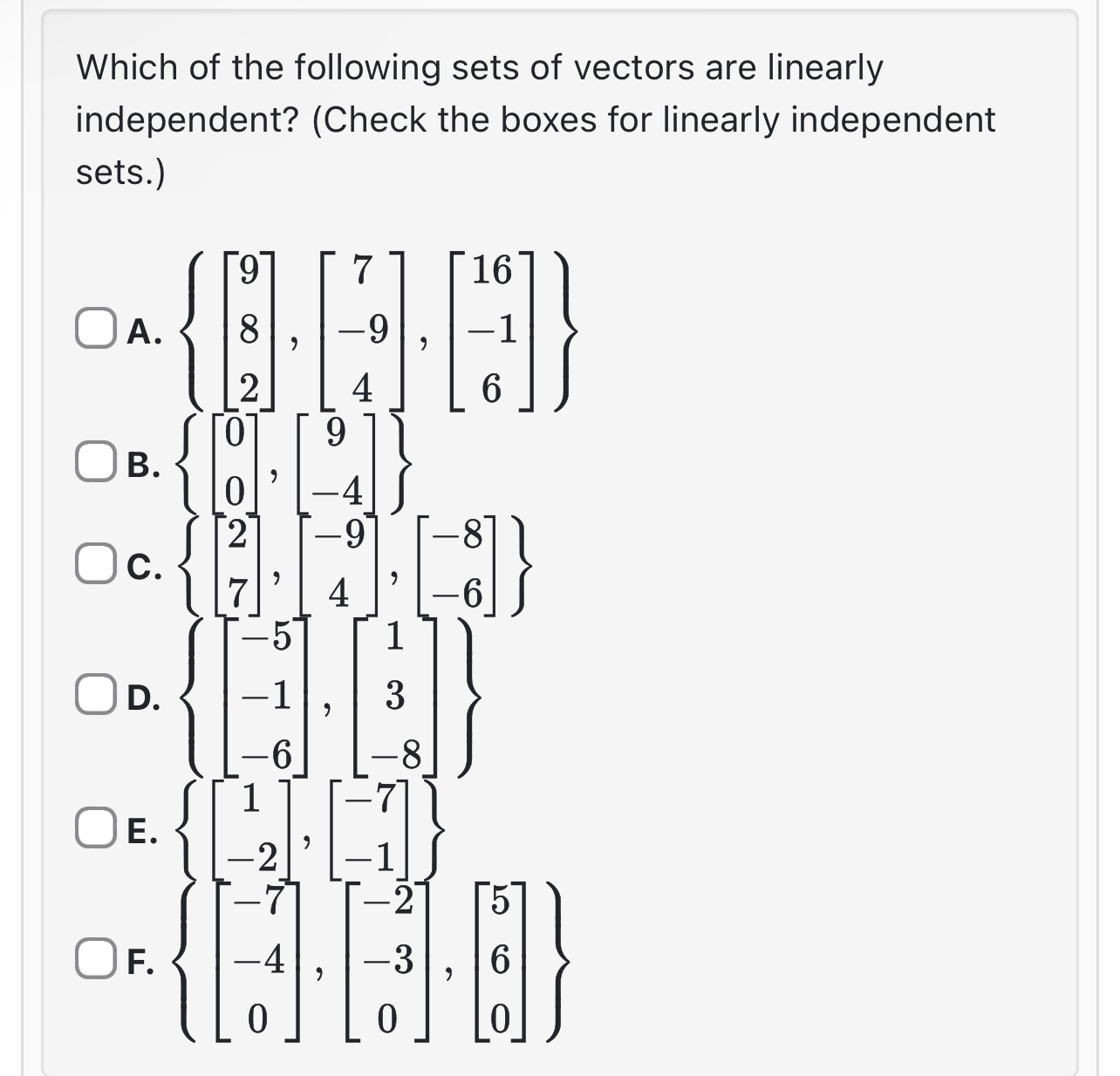 Solved Which of the following sets of vectors are | Chegg.com