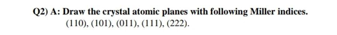 Solved (2) A: Draw the crystal atomic planes with following | Chegg.com