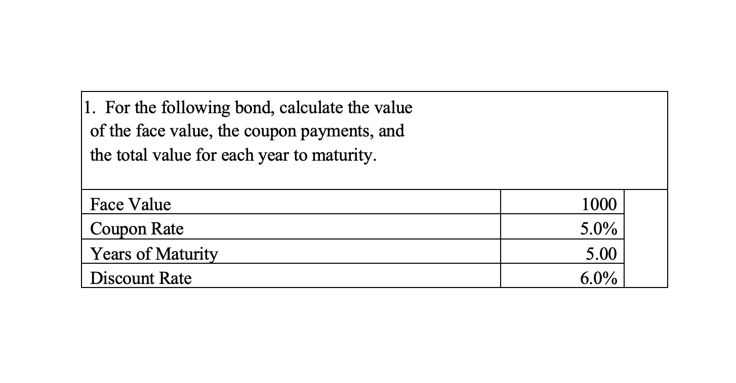 Solved 1. For the following bond, calculate the value of the | Chegg.com