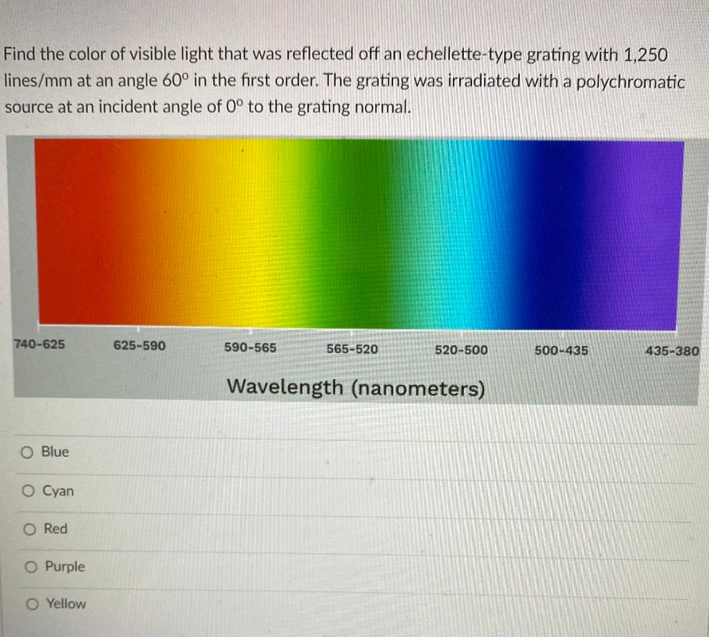 Solved Find the color of visible light that was reflected | Chegg.com