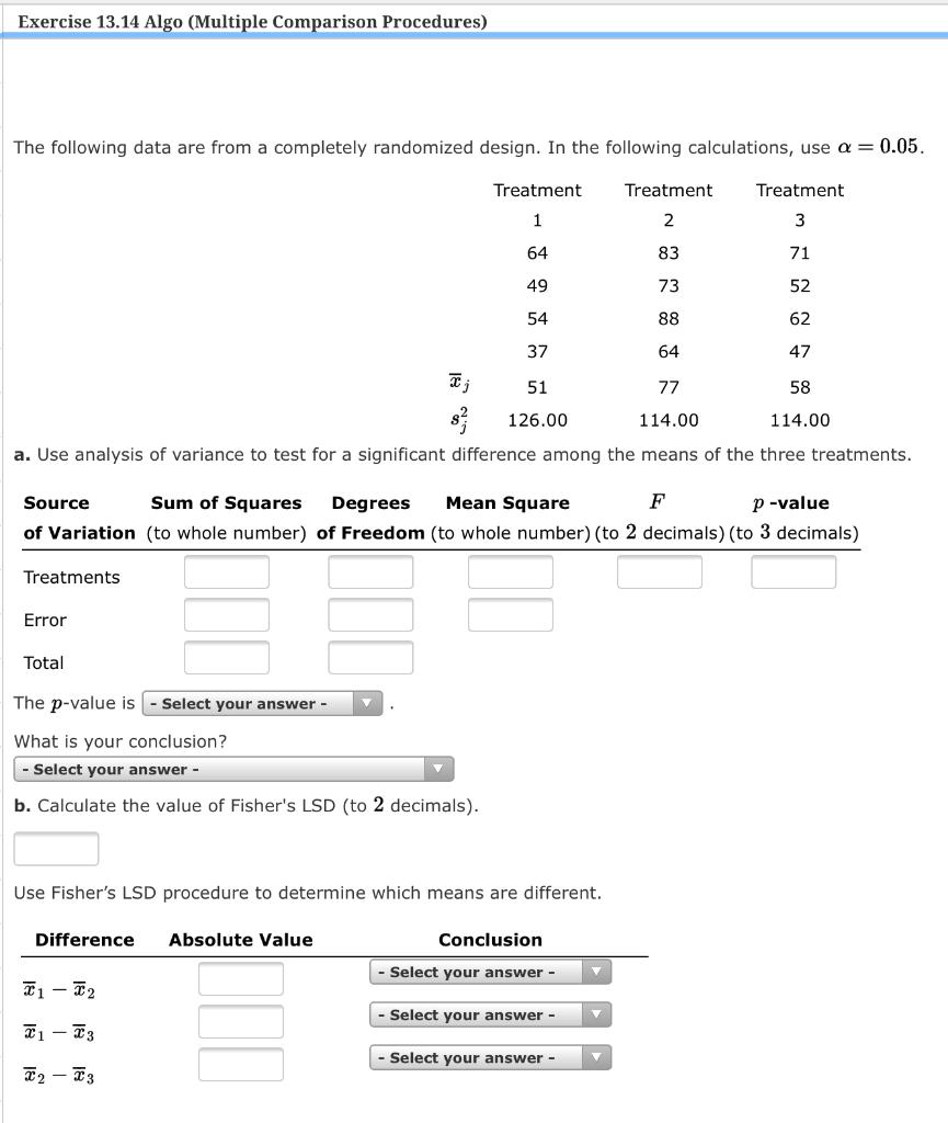 Solved Exercise 13.14 Algo (Multiple Comparison Procedures) | Chegg.com