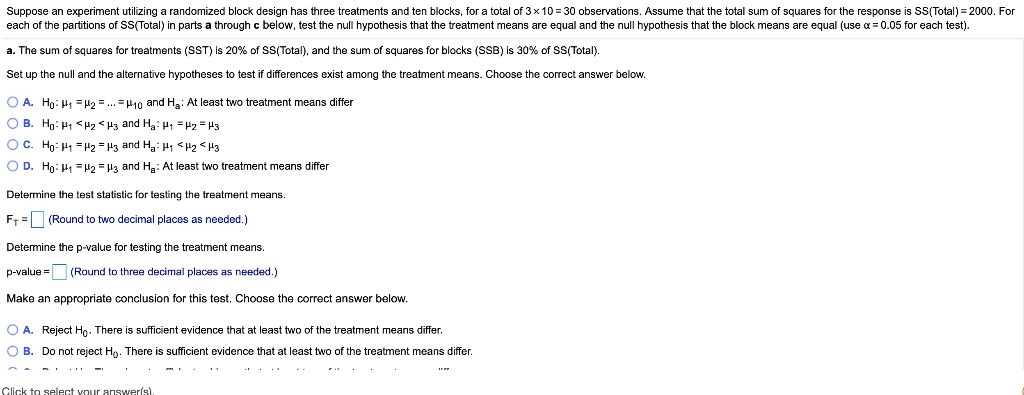 Solved Suppose an experiment utilizing a randomized block | Chegg.com