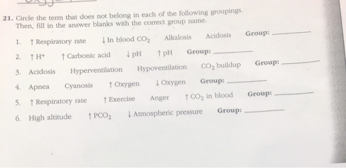 Solved 21. Circle the term that does not belong in each of | Chegg.com
