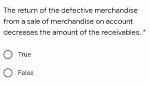 Solved The return of the defective merchandise from a sale | Chegg.com
