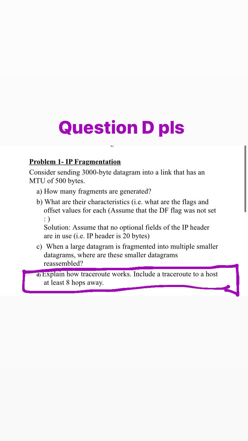 Solved Question D pls Problem 1- IP Fragmentation Consider | Chegg.com