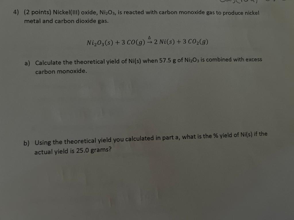 Solved (2 points) Nickel(III) oxide, Ni2O3, is reacted with | Chegg.com