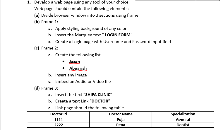 Solved 1 Develop A Web Page Using Any Tool Of Your Choice 