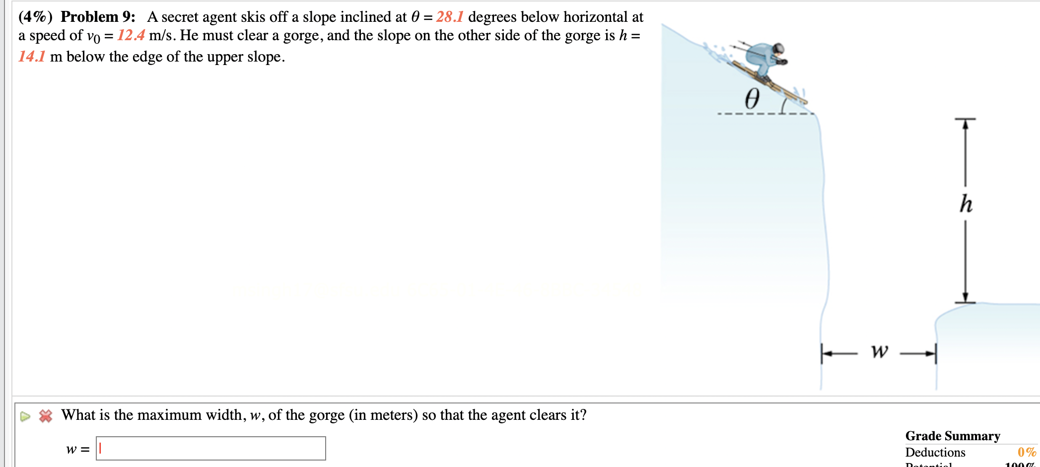 Solved (4\%) Problem 9: A secret agent skis off a slope | Chegg.com