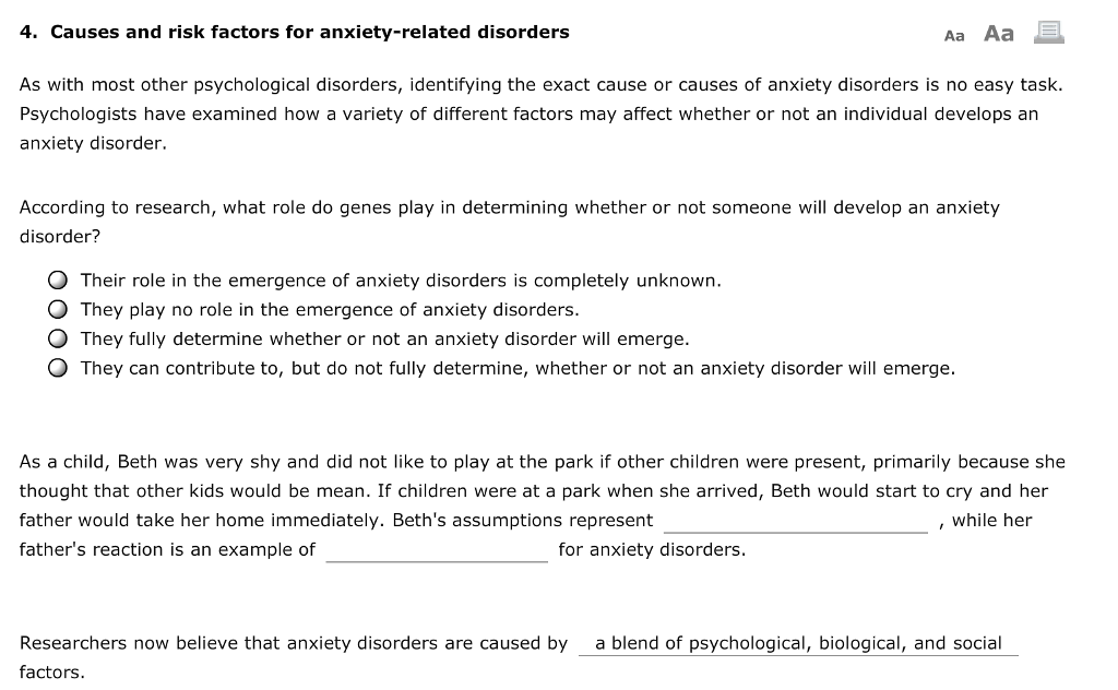 Solved 4. Causes and risk factors for anxiety-related | Chegg.com