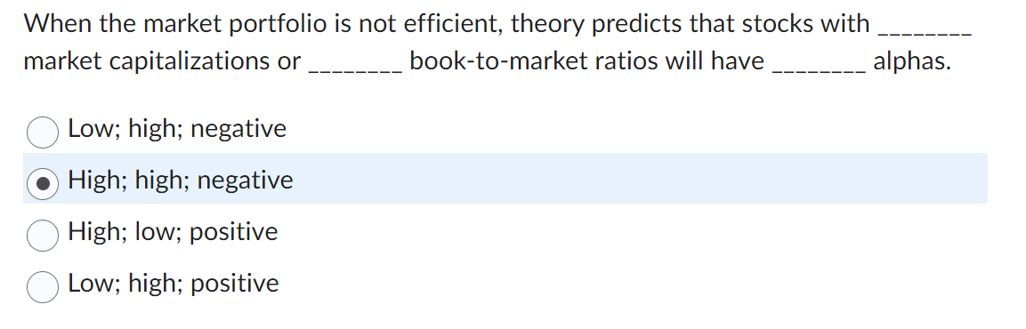 Solved When the market portfolio is not efficient, theory | Chegg.com