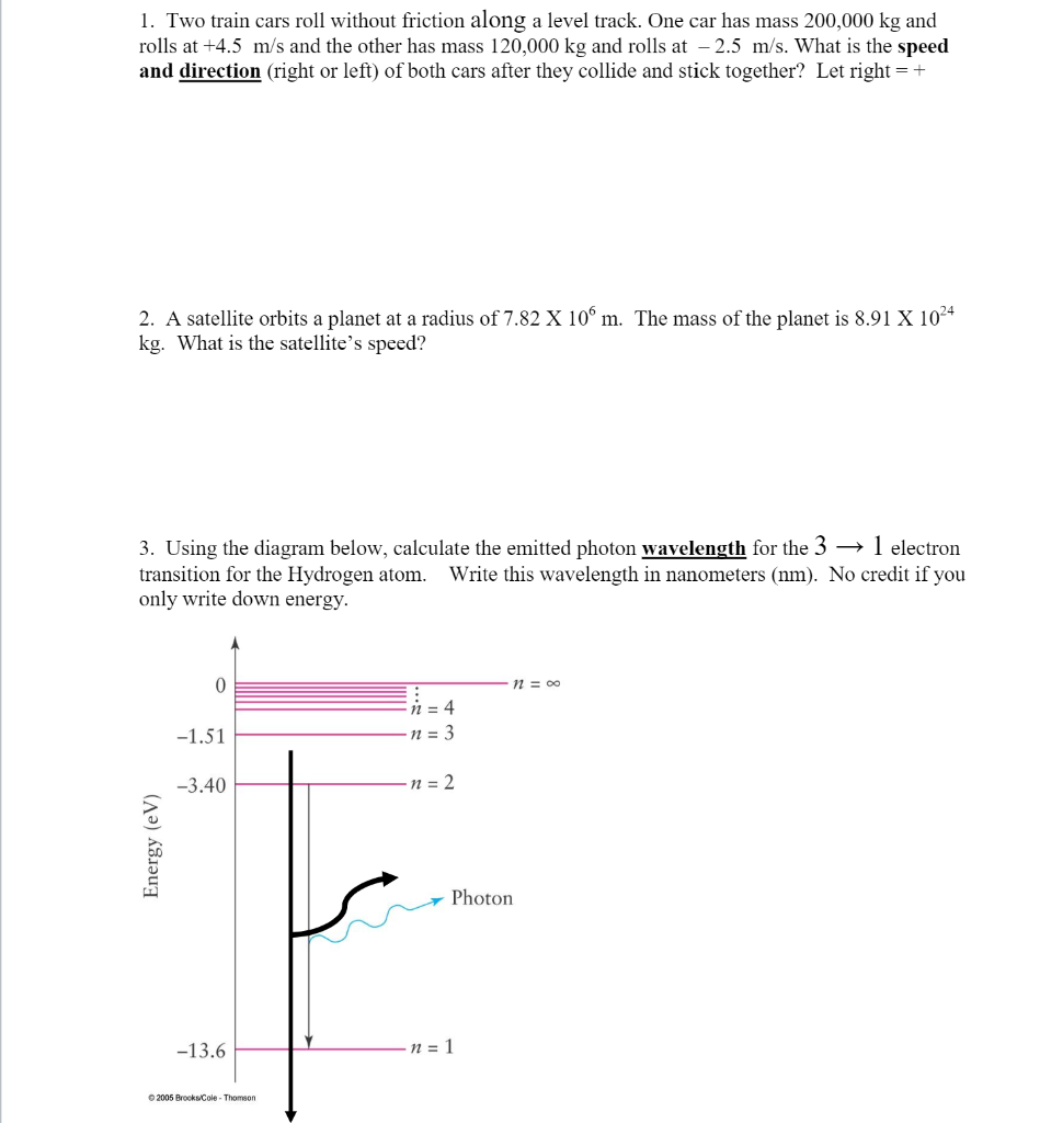 Solved 1. Two train cars roll without friction along a level | Chegg.com