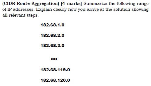 Solved (CIDR-Route Aggregation) [4 marks] Summarize the | Chegg.com