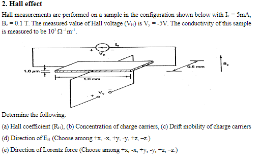 Solved 2. Hall effect Hall measurements are performed on a | Chegg.com