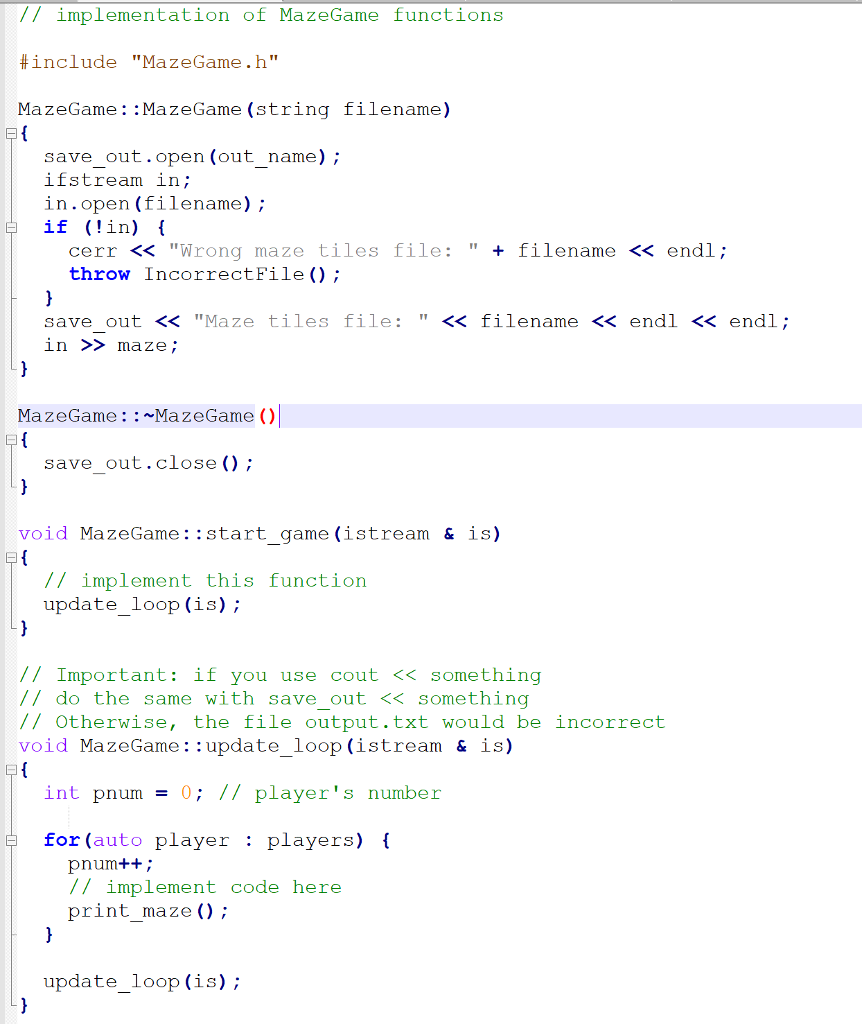 Implement the maze game in C++ 1. The purpose of | Chegg.com