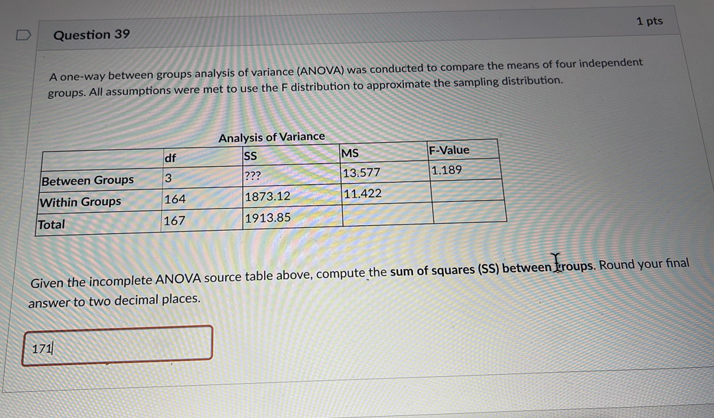 Solved A one-way between groups analysis of variance (ANOVA) | Chegg.com