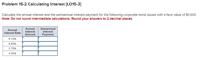 Solved Problem 15-2 ﻿Calculating Interest [LO15-3]Calculate | Chegg.com