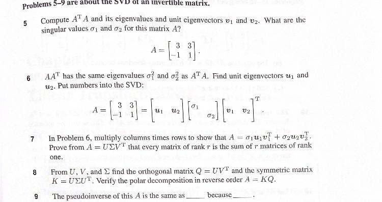 5 Compute ATA and its eigenvalues and unit | Chegg.com