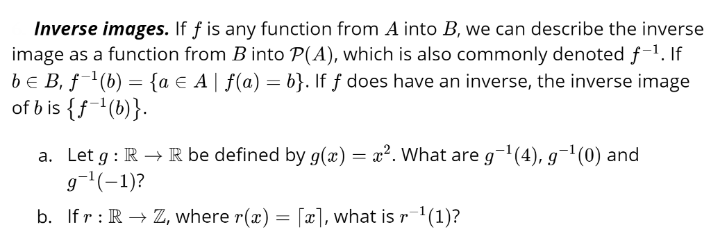 Solved Inverse images. If f is any function from A into B, | Chegg.com