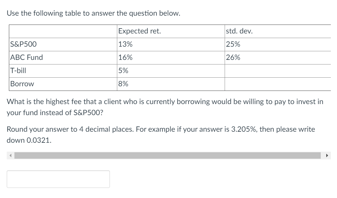 Solved Use the following table to answer the question below. | Chegg.com