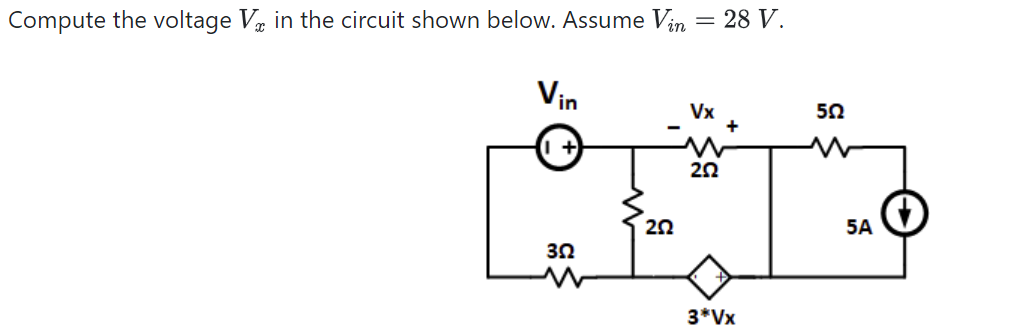 Solved Compute the voltage Vx ﻿in the circuit shown below. | Chegg.com