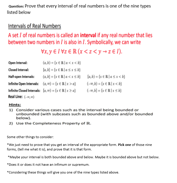 Solved Question: Prove that every interval of real numbers | Chegg.com