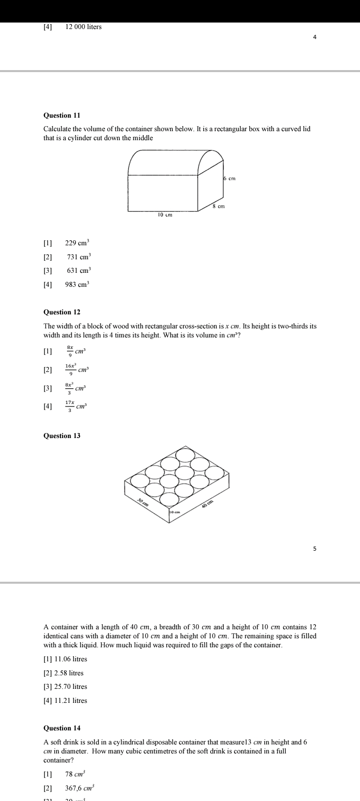 Solved Question 11 Calculate the volume of the container | Chegg.com