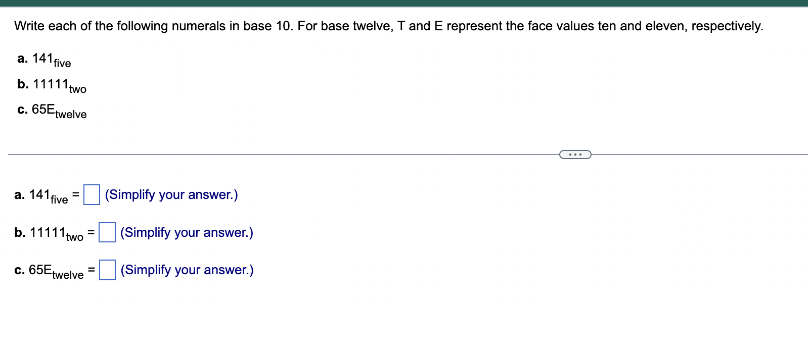 Solved Write each of the following numerals in base 10 . For | Chegg.com