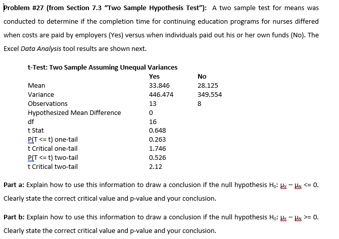 Solved Problem 27 From Section 73 “two Sample Hypothesis 9483
